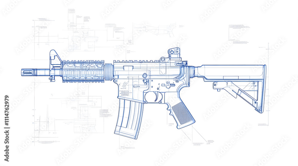 Blueprint of Firearm Parts - Detailed Technical Drawing Highlighting ...
