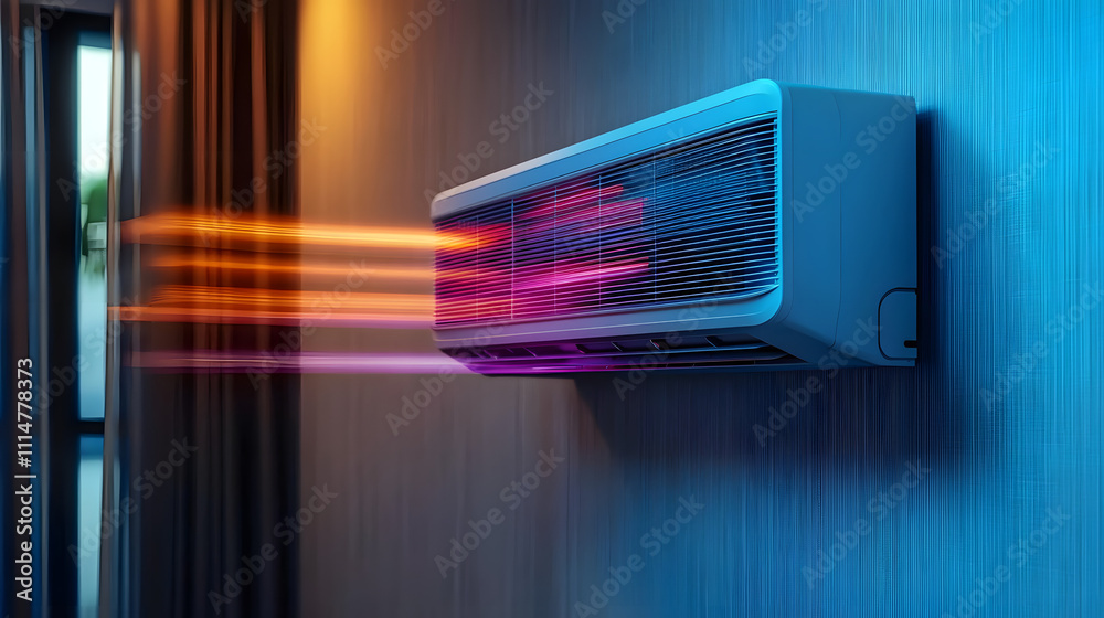 Air conditioner and wind or air flow to show cool and fresh. AC indoor ...