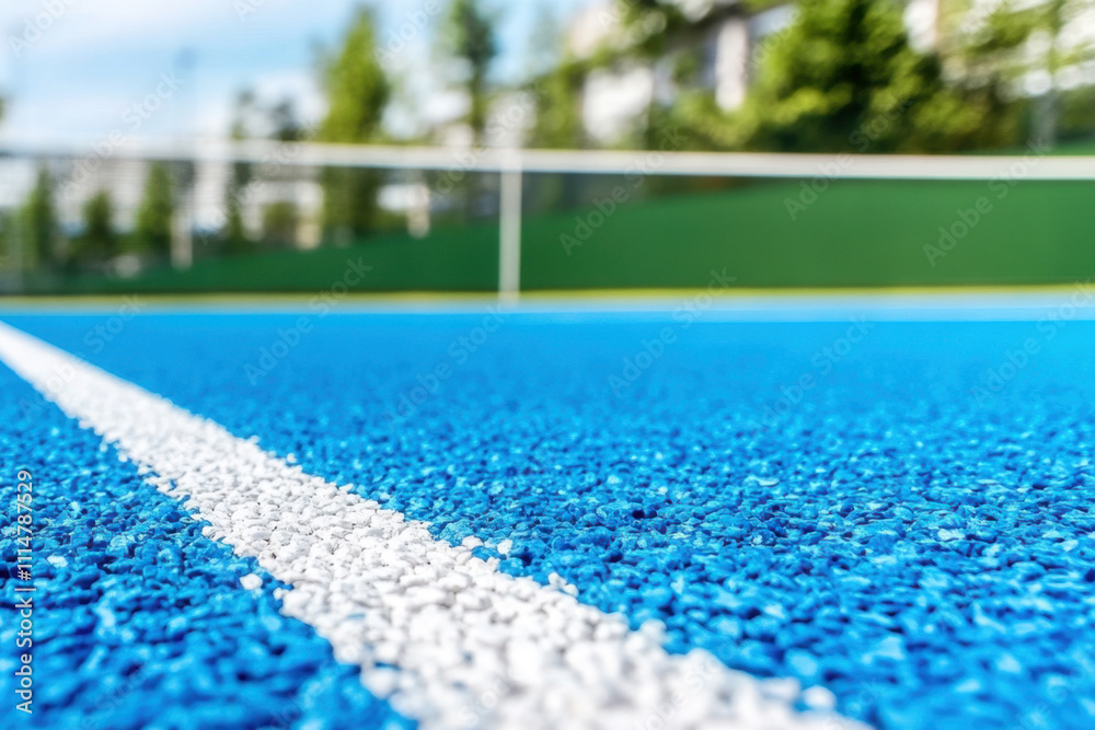 Sport background. Blue padel paddle tennis court with net and white ...
