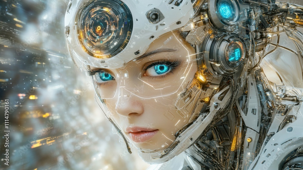 Artificial intelligence, ai, represented by a futuristic bionic woman ...