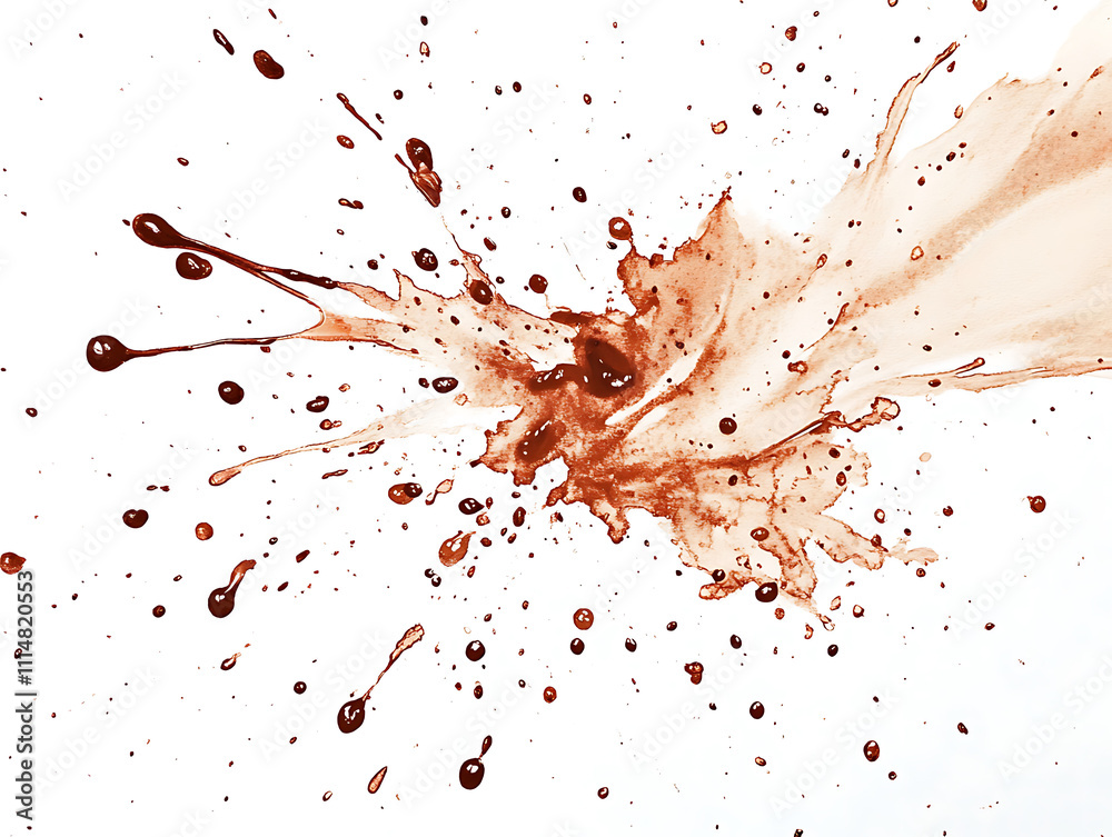 Peach watercolor splash on white background, brown watercolour texture ...