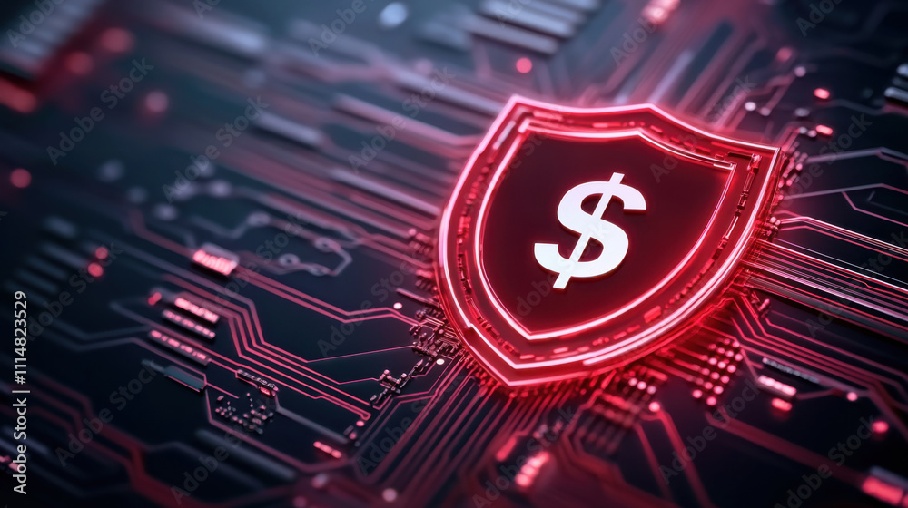 Digital shield symbolizing anti money laundering with dollar sign ...