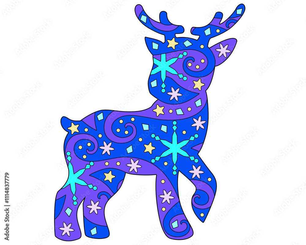 Deer Silhouette Decorated With Patterns - vector Christmas full color ...