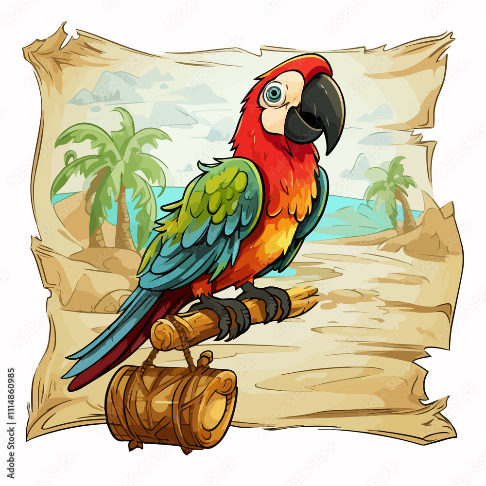 Pirate Treasure Map with Parrot Illustration for Adventure Seekers ...