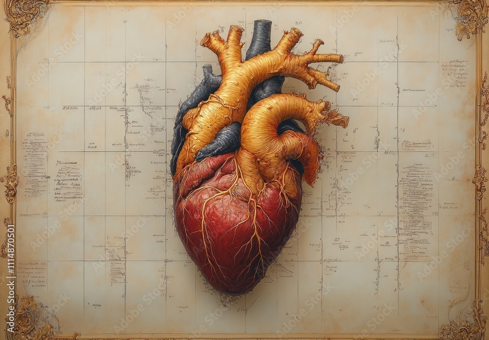 Anatomical Illustration of Human Heart and Circulatory System with ...