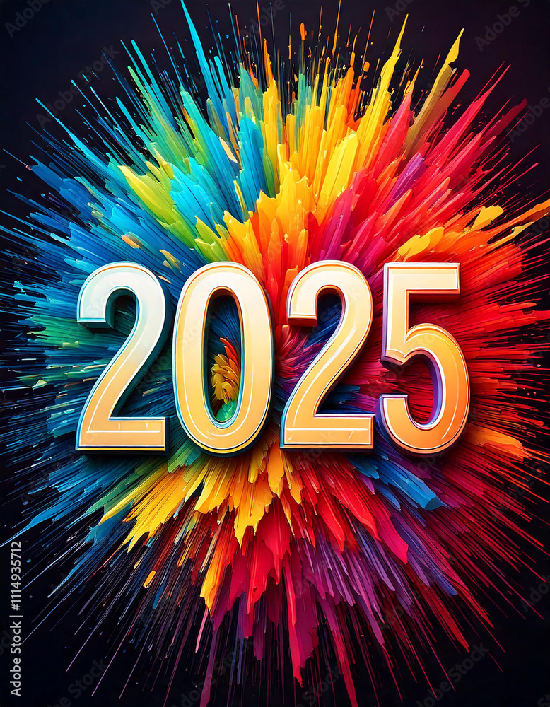 Vibrant 2025 Typography with Color Explosion Background. Dynamic 2025 ...