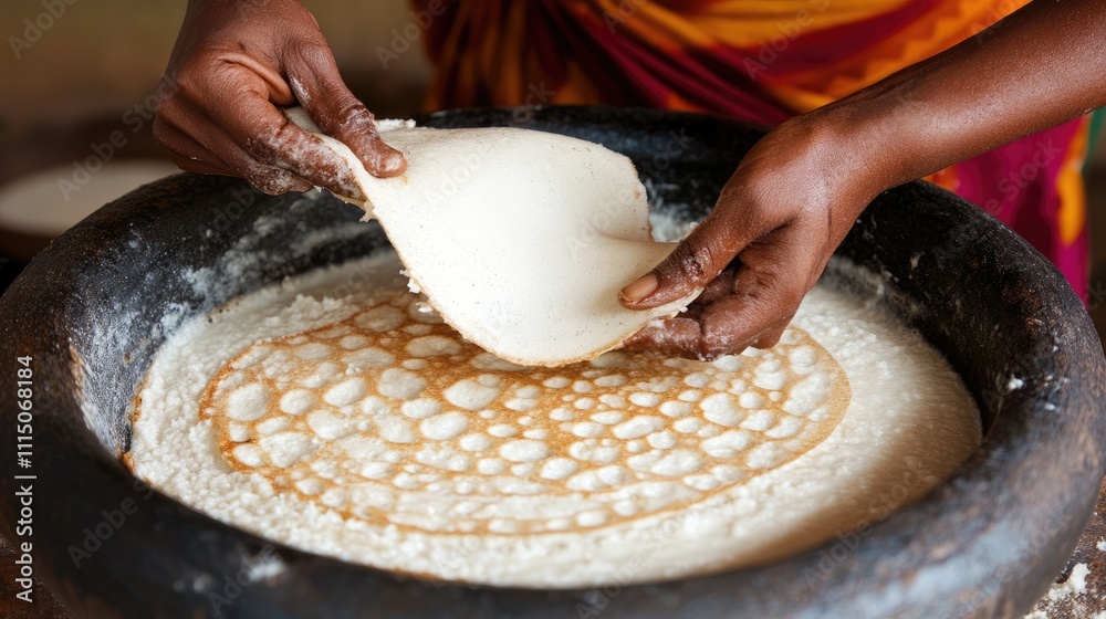 Woman Making Traditional South Indian Dosa with Care and Precision ...