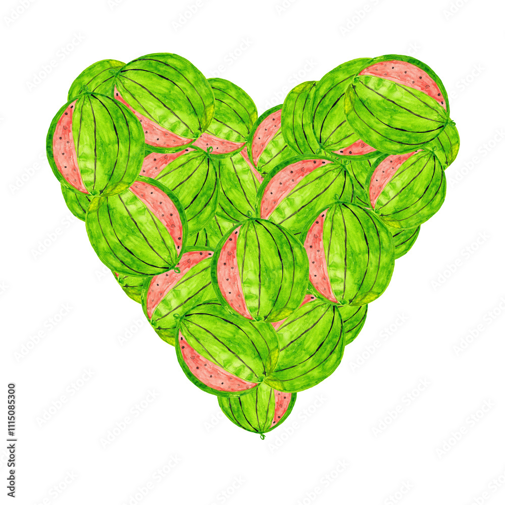 Hand drawn watercolor watermelons heart isolated on transparent ...