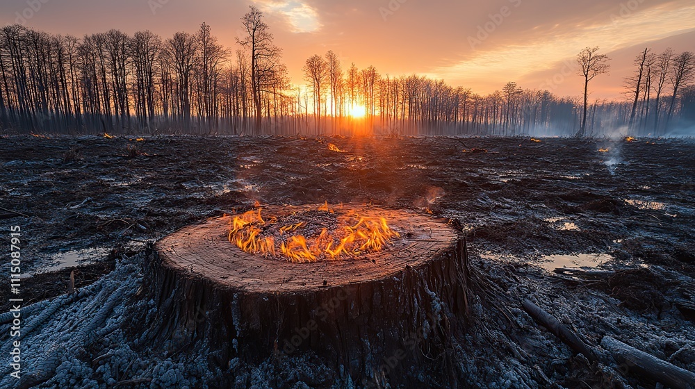The clearing of land through burning stumps highlights the ...
