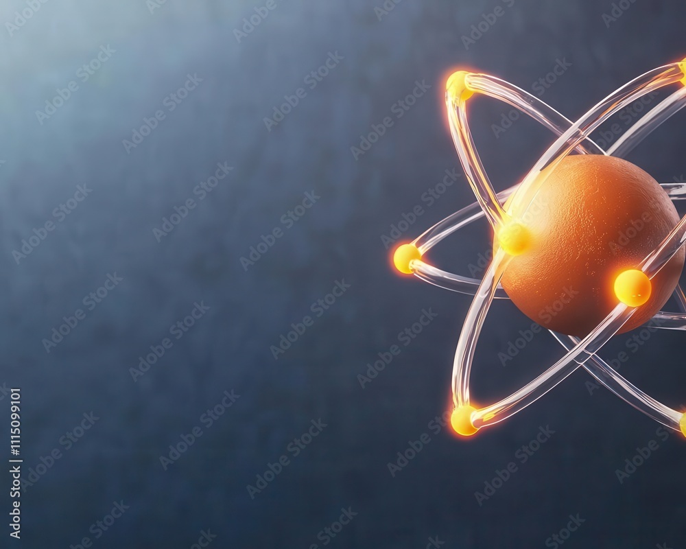 Visualization of protons and neutrons in an atomic nucleus, radiating ...