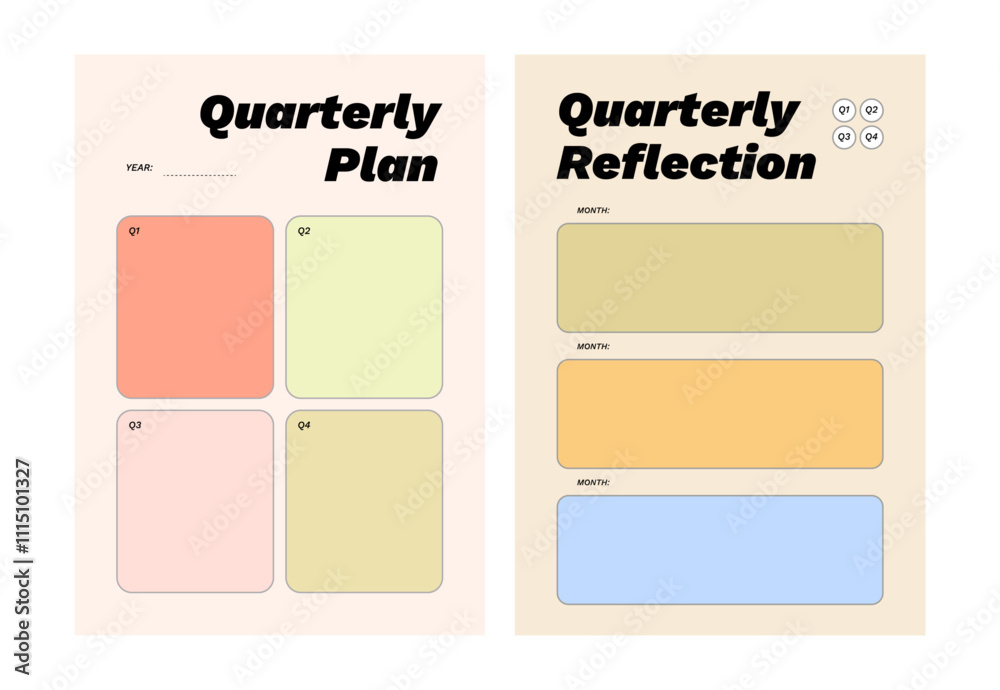Colorful printable quarterly planner template set for journaling, diary ...