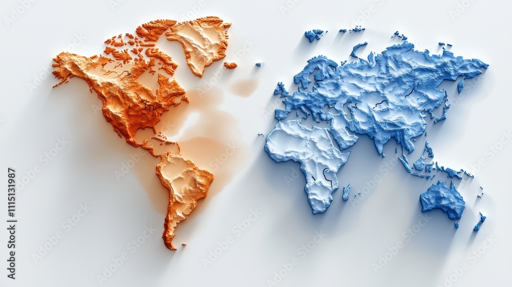 3D World Map Divided into Two Hemispheres. Stock Illustration | Adobe Stock