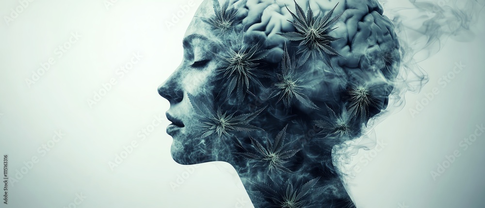 Visual representation of a human brain affected by marijuana smoking ...