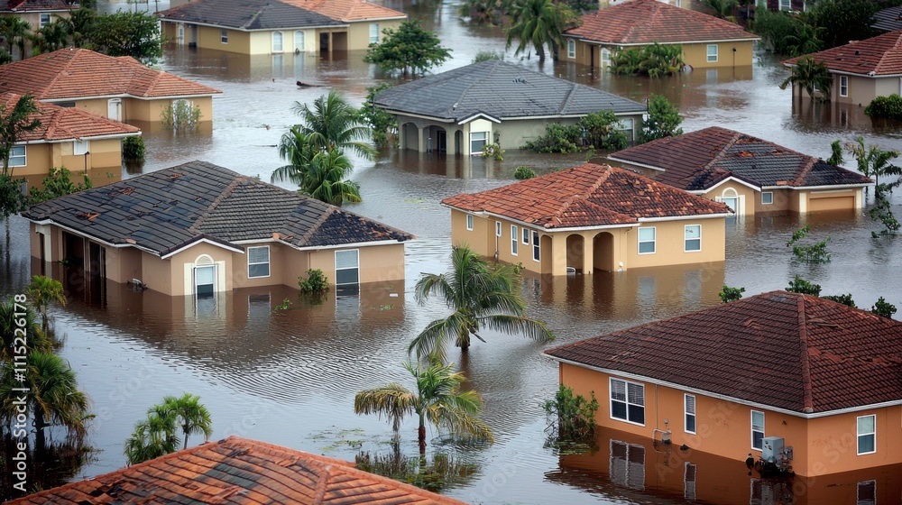 Rising waters submerge residential neighborhoods in Florida, showcasing ...