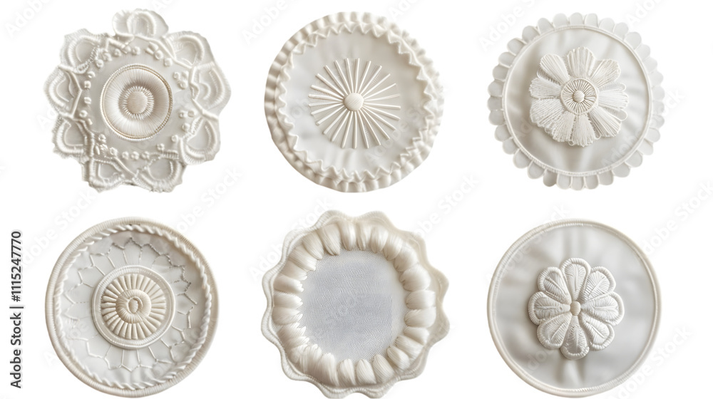 Blank white embroidered patch mockup, different types, top view ...