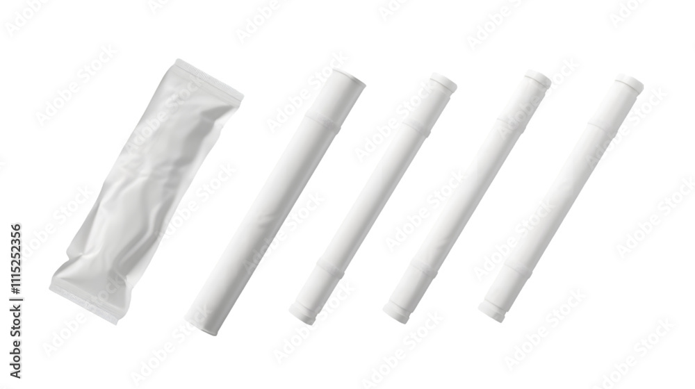 Blank white weed joint tube mockup, side view isolated on a transparent ...