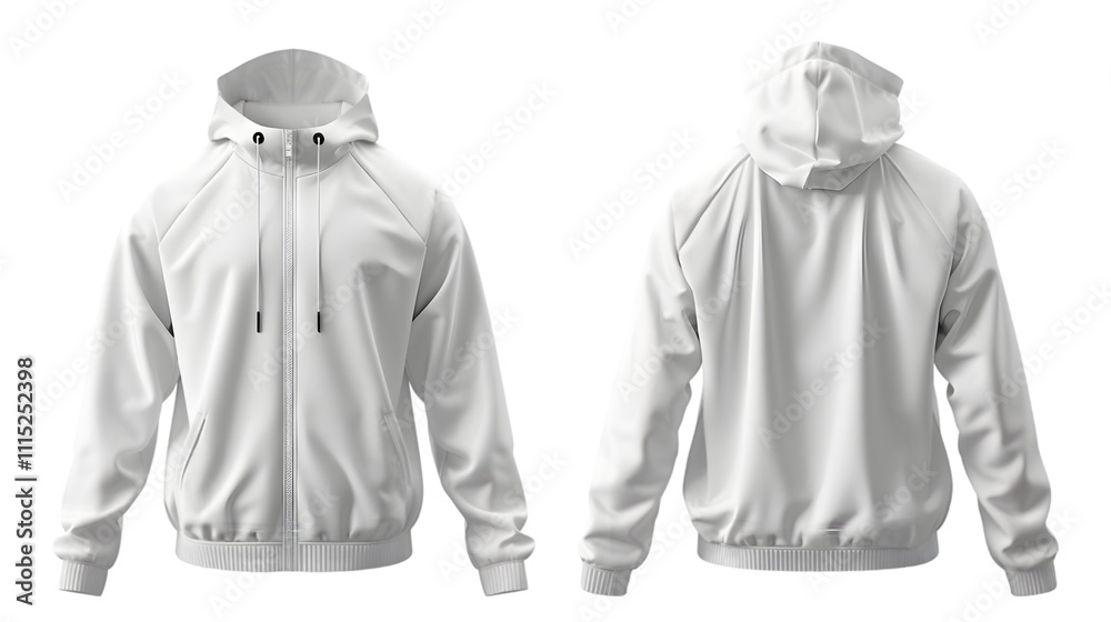 Blank white windbreaker mockup, front and back view isolated on a ...