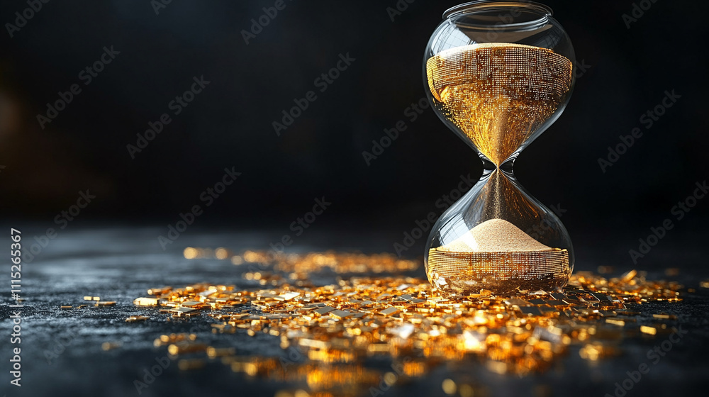 hourglass with digital pixels spilling like sand symbolizes the fusion ...