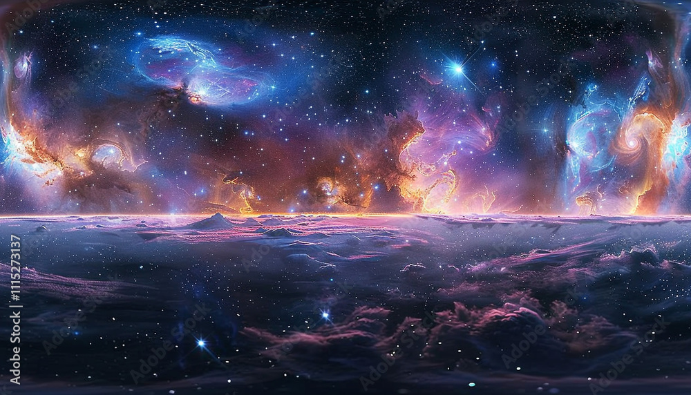 Mesmerizing 360-degree equirectangular space background with dynamic ...