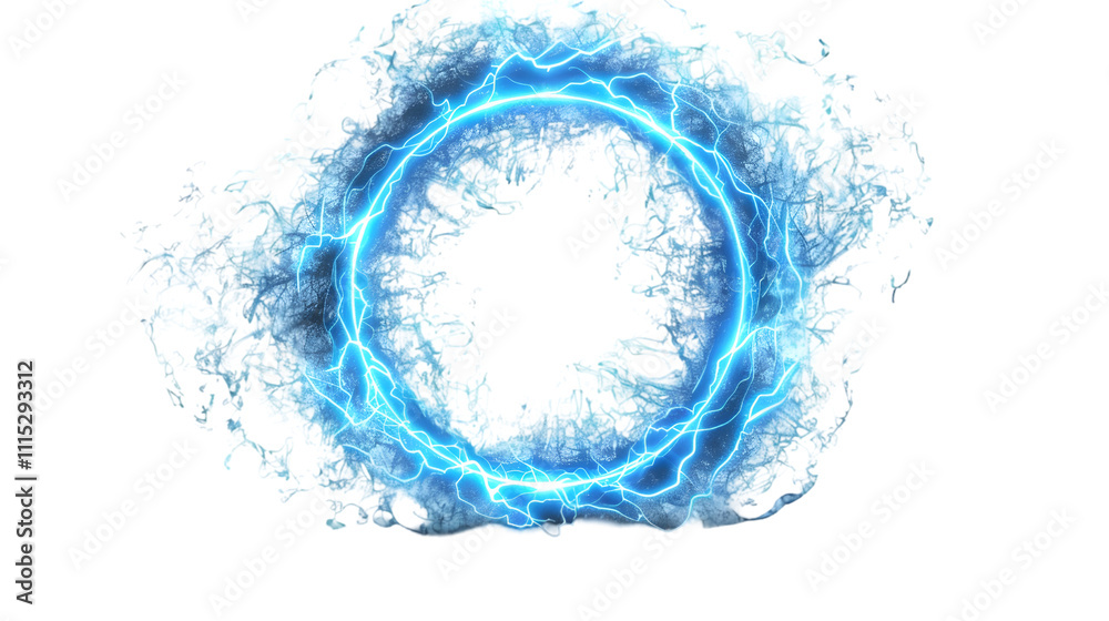 glowing electric green lightning round frame with plasma portal ...