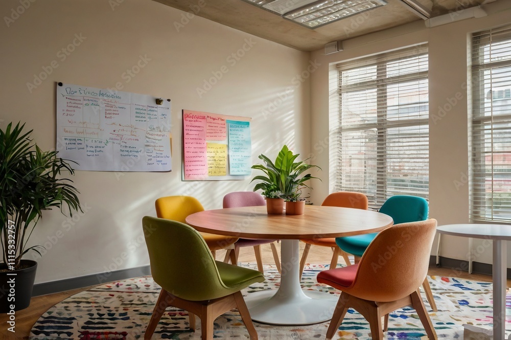 meeting room with a combination of various colors, quiet room shows a ...