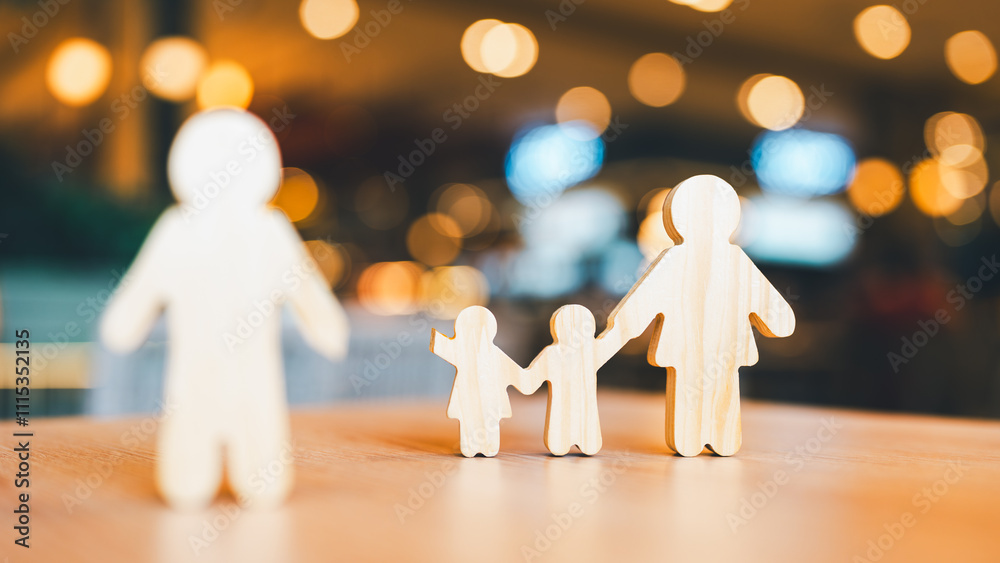 Broken family symbol separating father from mother and children is a ...