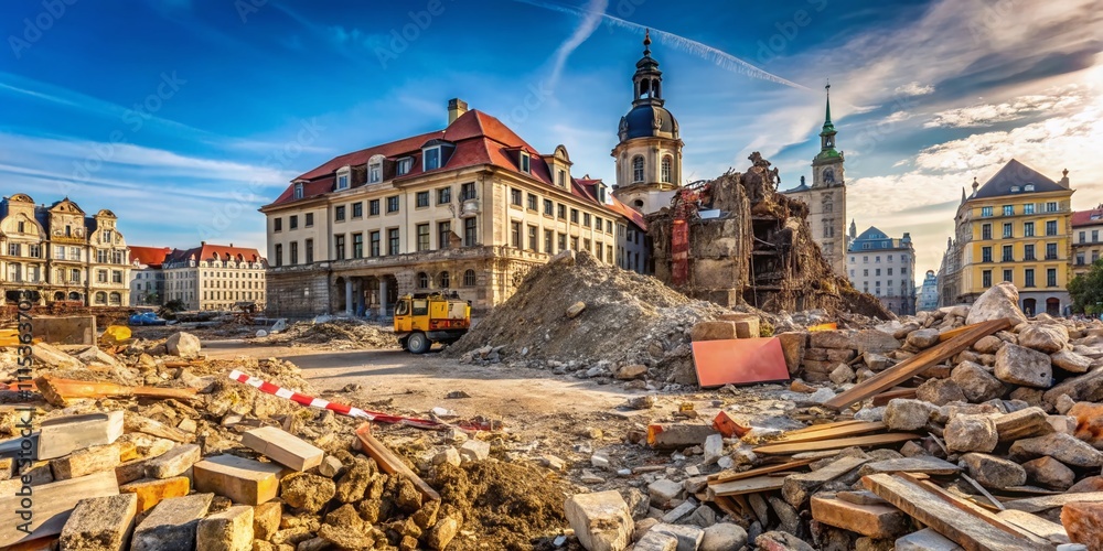Dresden Demolition Rubble, Sternplatz, Herkuleskeule, Post-Demolition ...