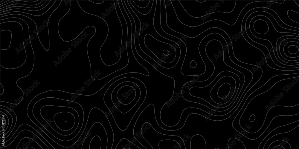 Abstract white on black background with Topographic line map pattern ...