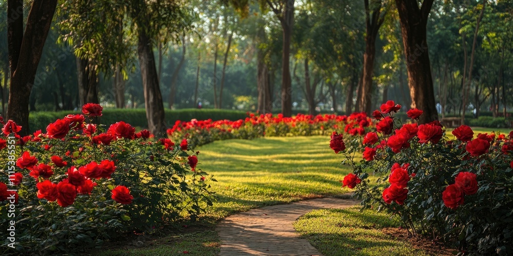 Photo Stock Bunga rose yang indah di taman, menambah keindahan suasana ...
