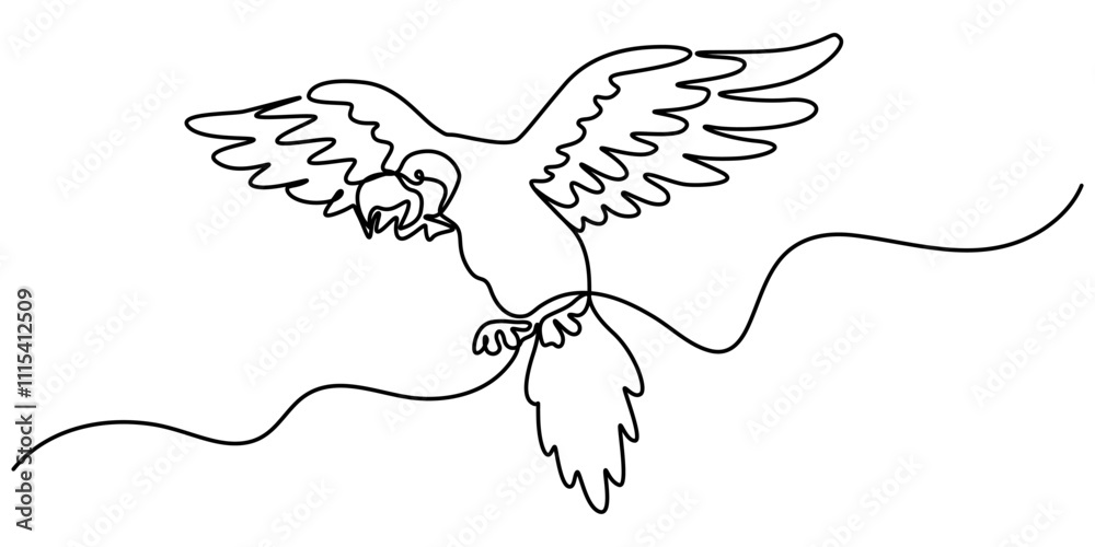 wild parrot bird flying freely continuous one line drawing, Ara parrot ...