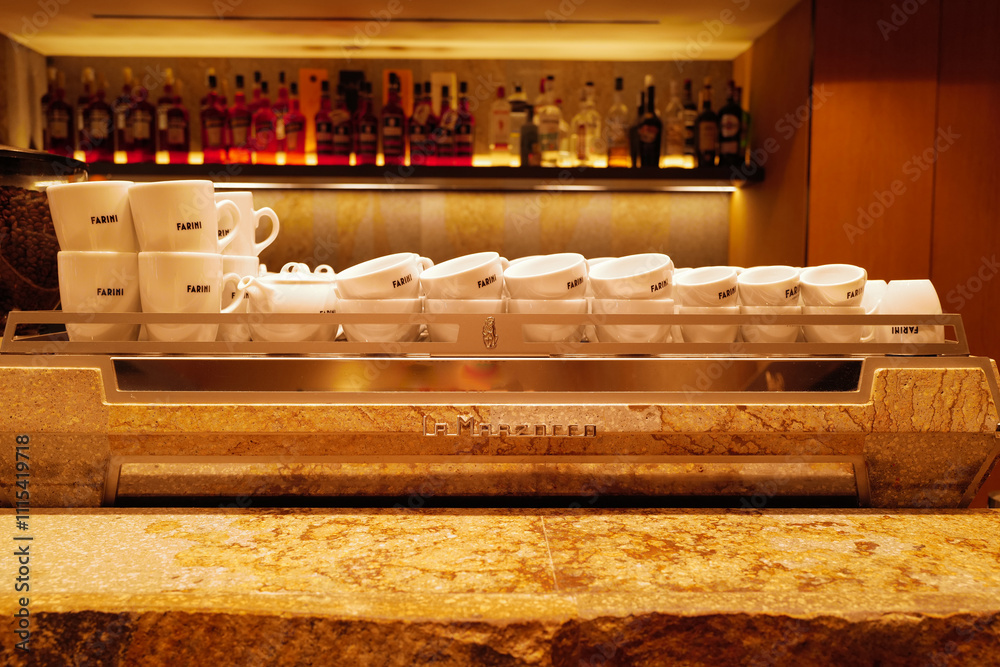 Interior counter design and bar decoration at famous Italian coffee ...