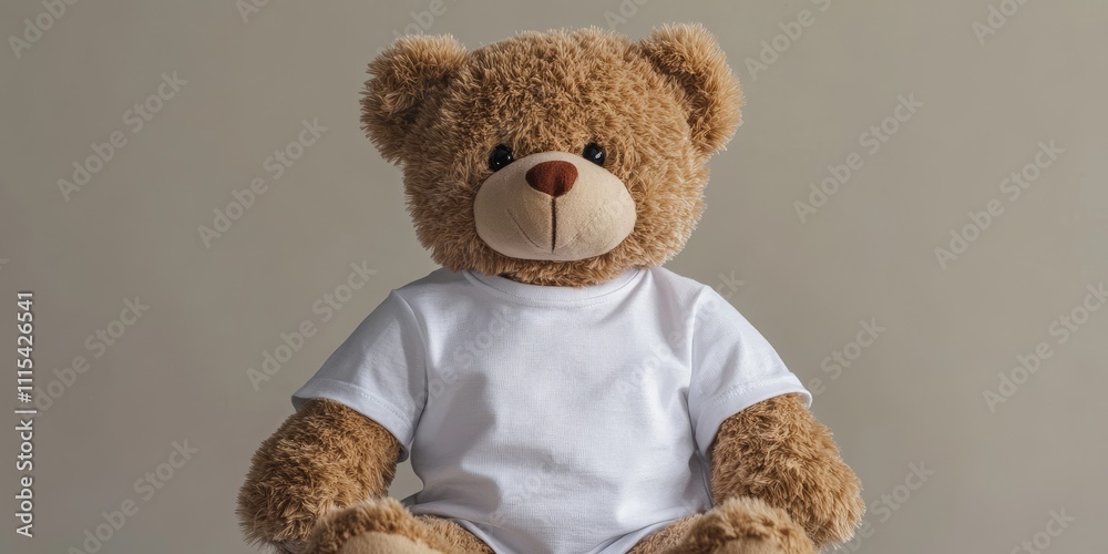 Teddy bear dressed in a simple white t shirt, showcasing a charming ...