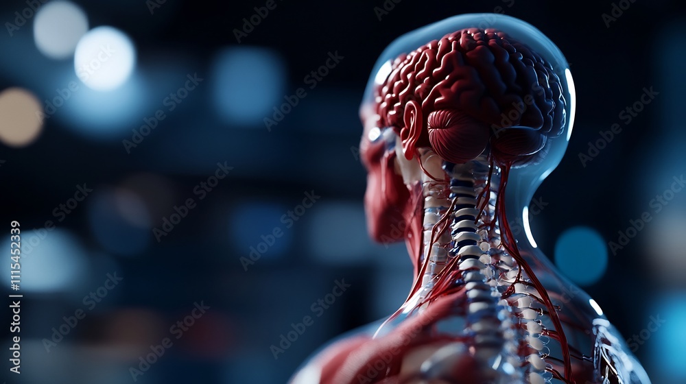 Human Anatomy: 3D Model of the Brain, Spine, and Vessels Stock ...