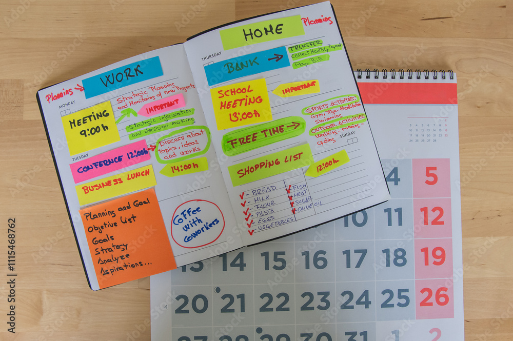 Planning Setup: Open Notebook With Goals And Tasks, Monthly Calendar ...