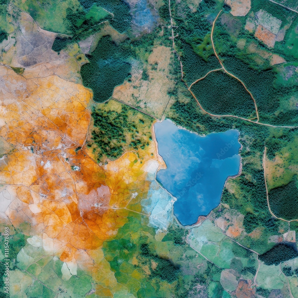 Risk analysis method. Aerial view of colorful landscape featuring a ...