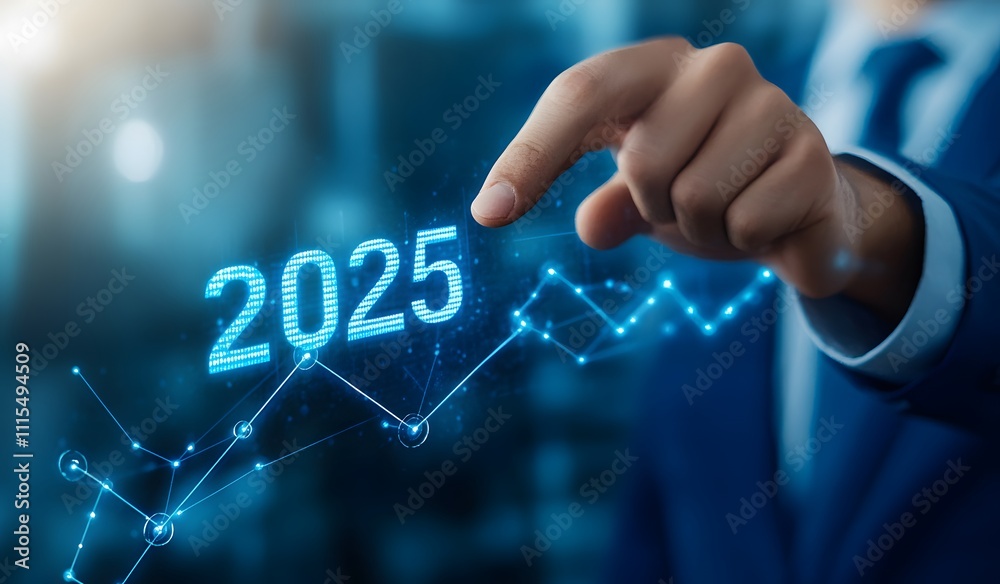 Hand Pointing at 2025 Financial Forecast with Digital Graph, Future ...