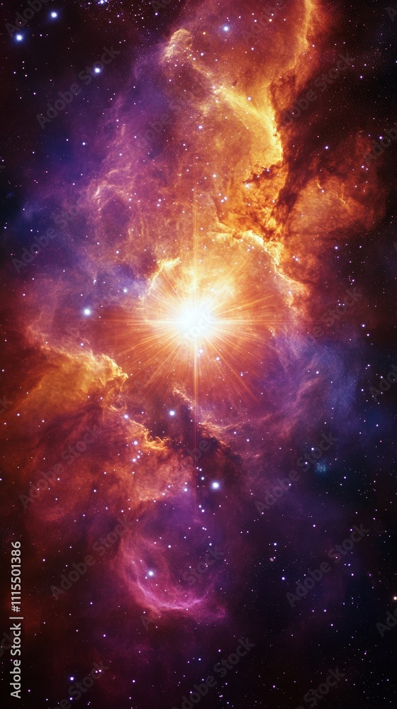 Giant star birth in vibrant nebula, cosmic explosion. Space exploration ...