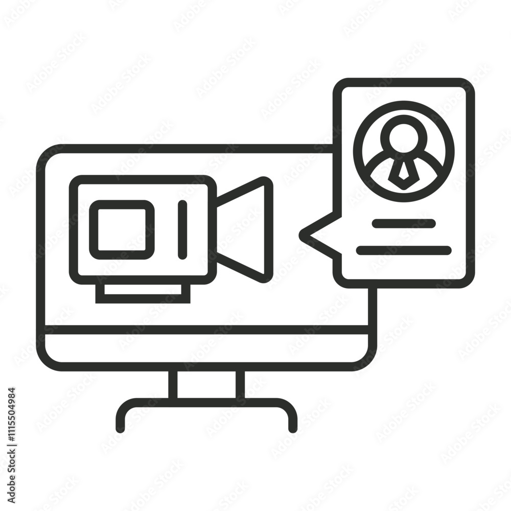Video conference icon, Online meeting symbol outline icon, editable ...