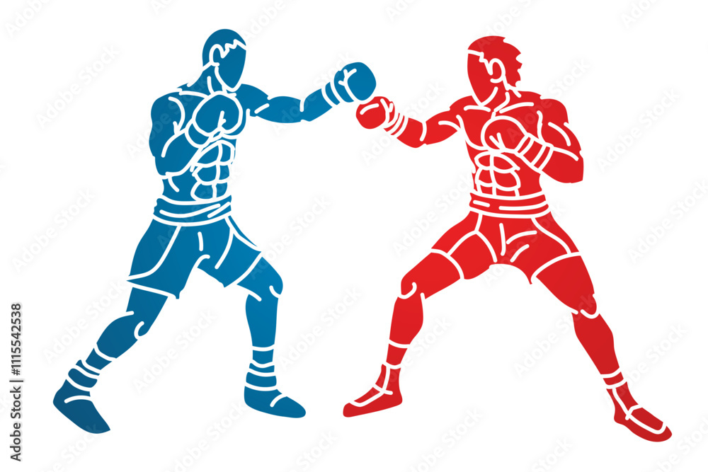 Silhouette Boxing Sport Male Boxer Fighting Action Cartoon Kickboxing ...