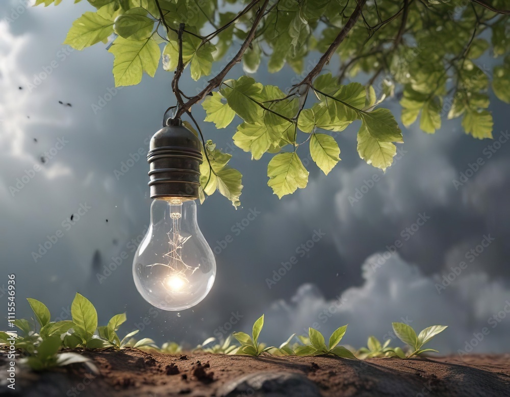 Delicate leaves clinging to a cloudy formation resembling a light bulb ...