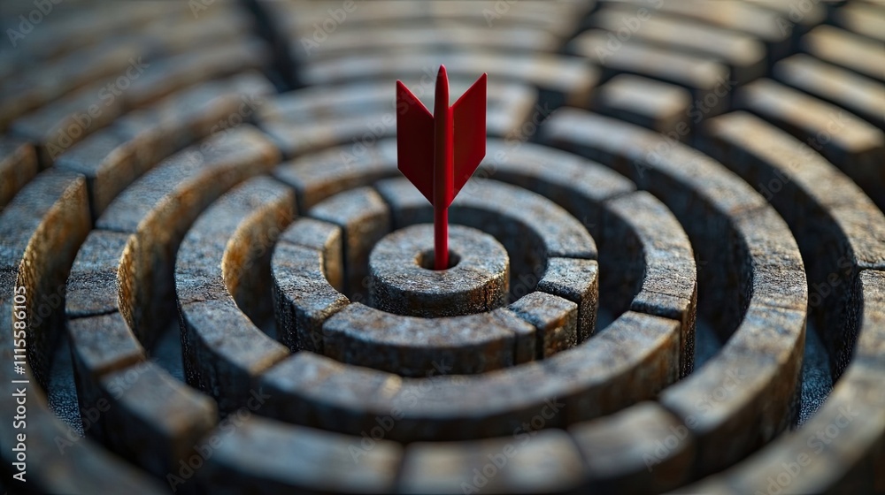 Red arrow hitting the center of a business target, symbolizing accuracy ...