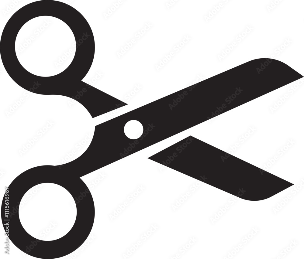 Scissor icon in black flat style. Simple silhouette of open scissor ...