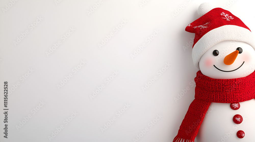 Cute snowman peeking out from the right side, wearing a red and white ...