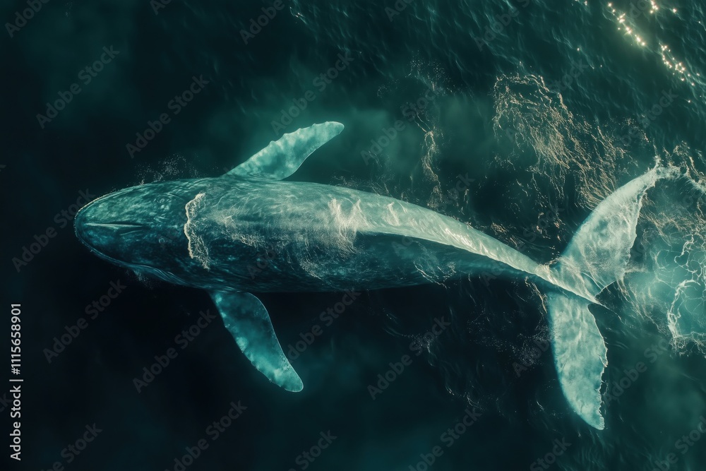 Majestic Whale in Deep Ocean: An aerial view captures the serene beauty ...