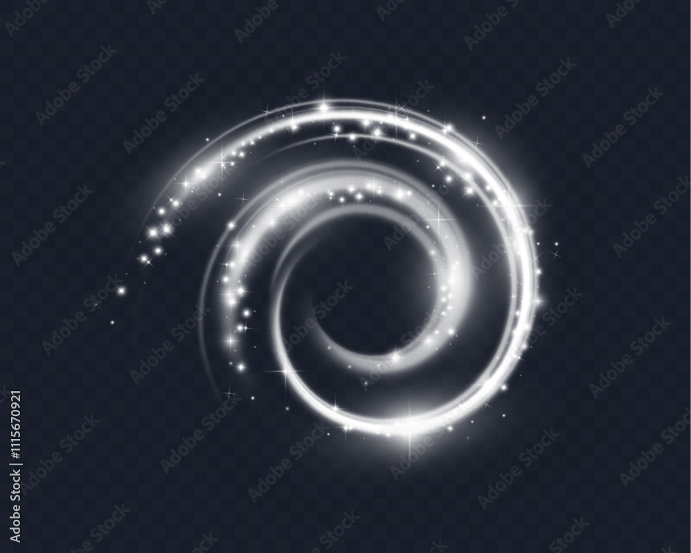 Spiral glow effect on transparent background with smooth white light ...