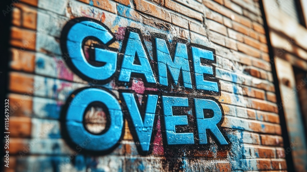 Game Over title text in graffiti-style font with paint splatter VFX on ...