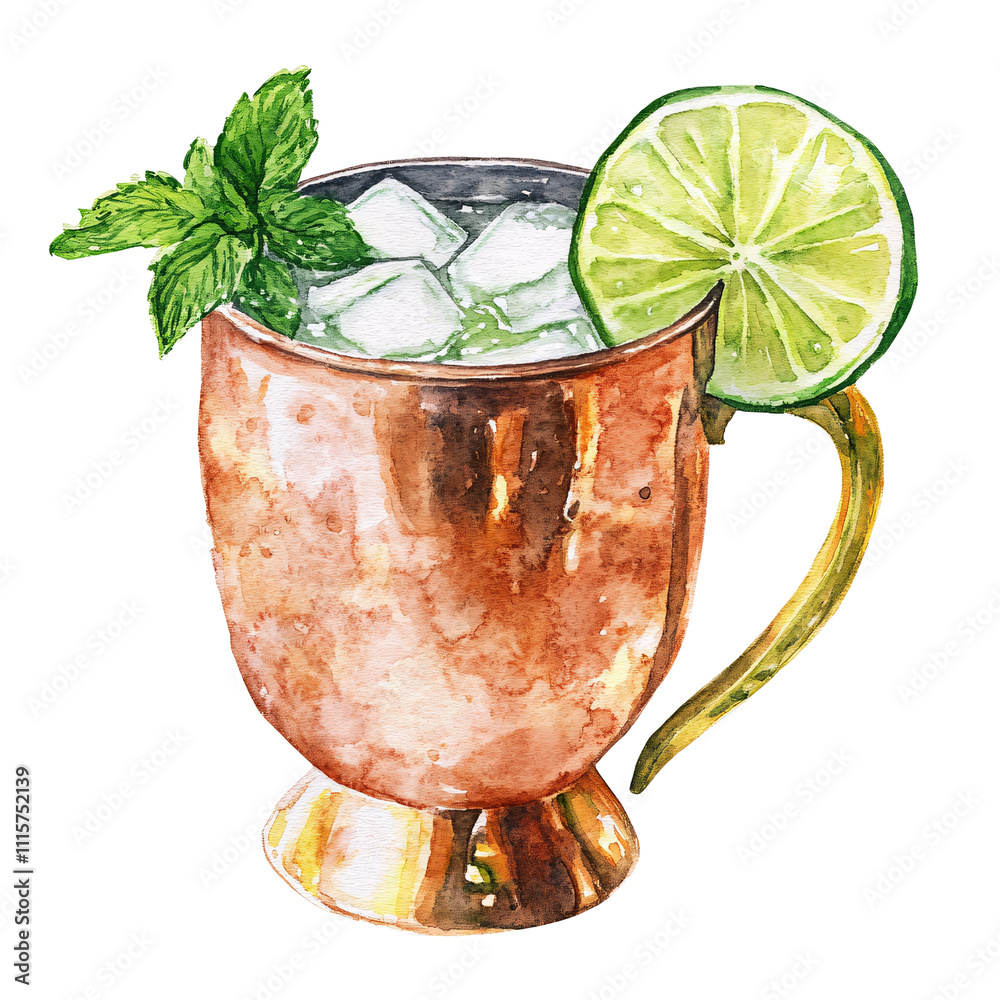 Watercolor Clipart of Moscow Mule isolated on white & transparent a ...