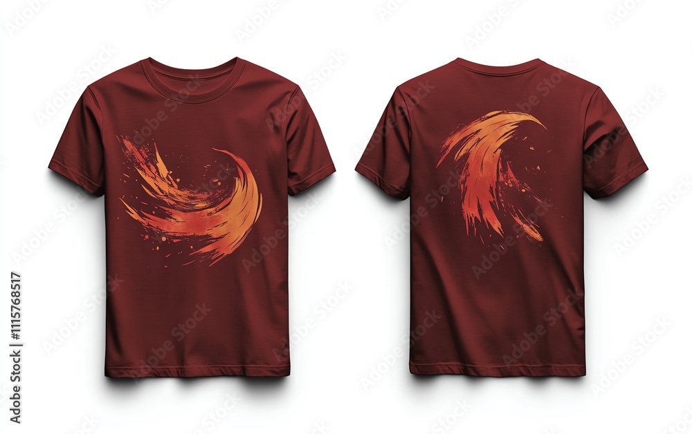 Showcase of deep burgundy t-shirt mockup studio setting apparel visuals ...