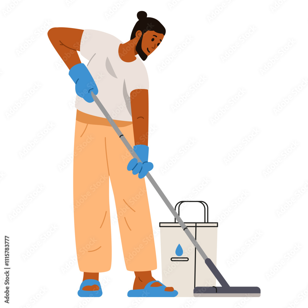 African American man mopping the floor flat vector illustration ...
