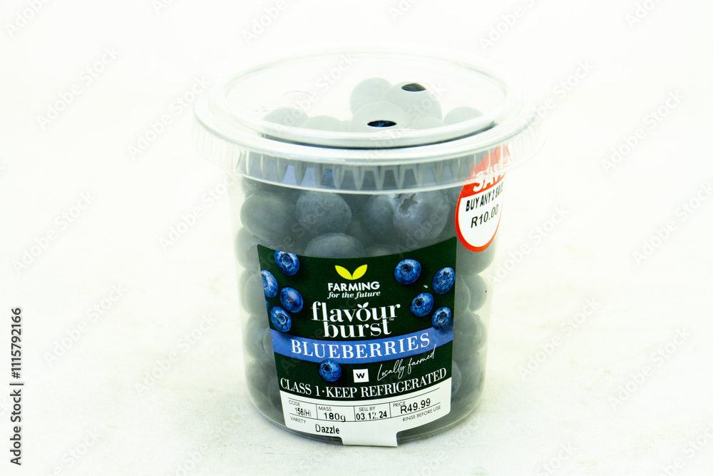 Johannesburg, South Africa - a tub of flavour burst blueberries from ...